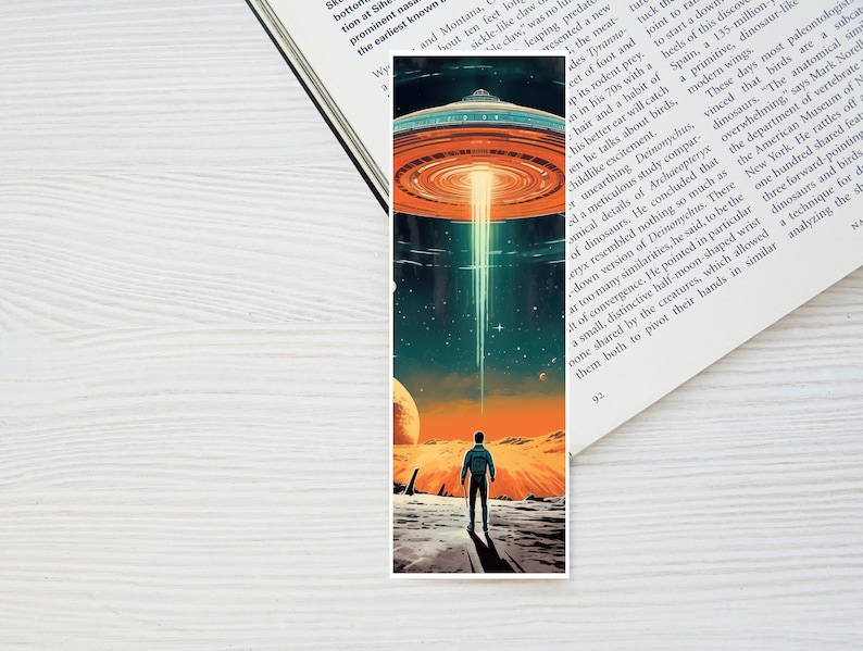 Printable Retro Sci-fi Bookmarks | Set of 4 | Vintage Retro Space | UFO ...