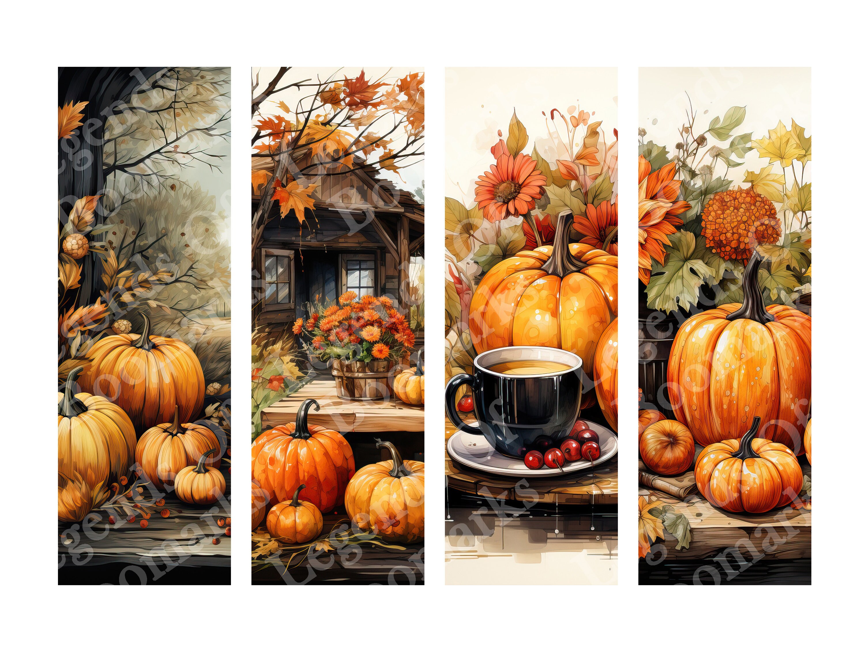 Printable Pumpkin Fall Bookmark 4 Bookmark Set Halloween Bookmark ...