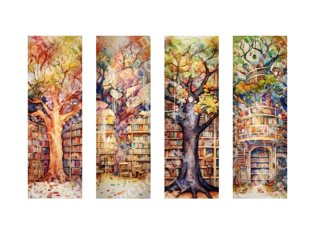 Printable Whimsical Treehouse Library Bookmarks | 4 Bookmark Set ...