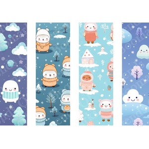 Printable Kawaii Winter Bookmarks 4 Bookmark Set Cute Kawaii Bookmarks ...