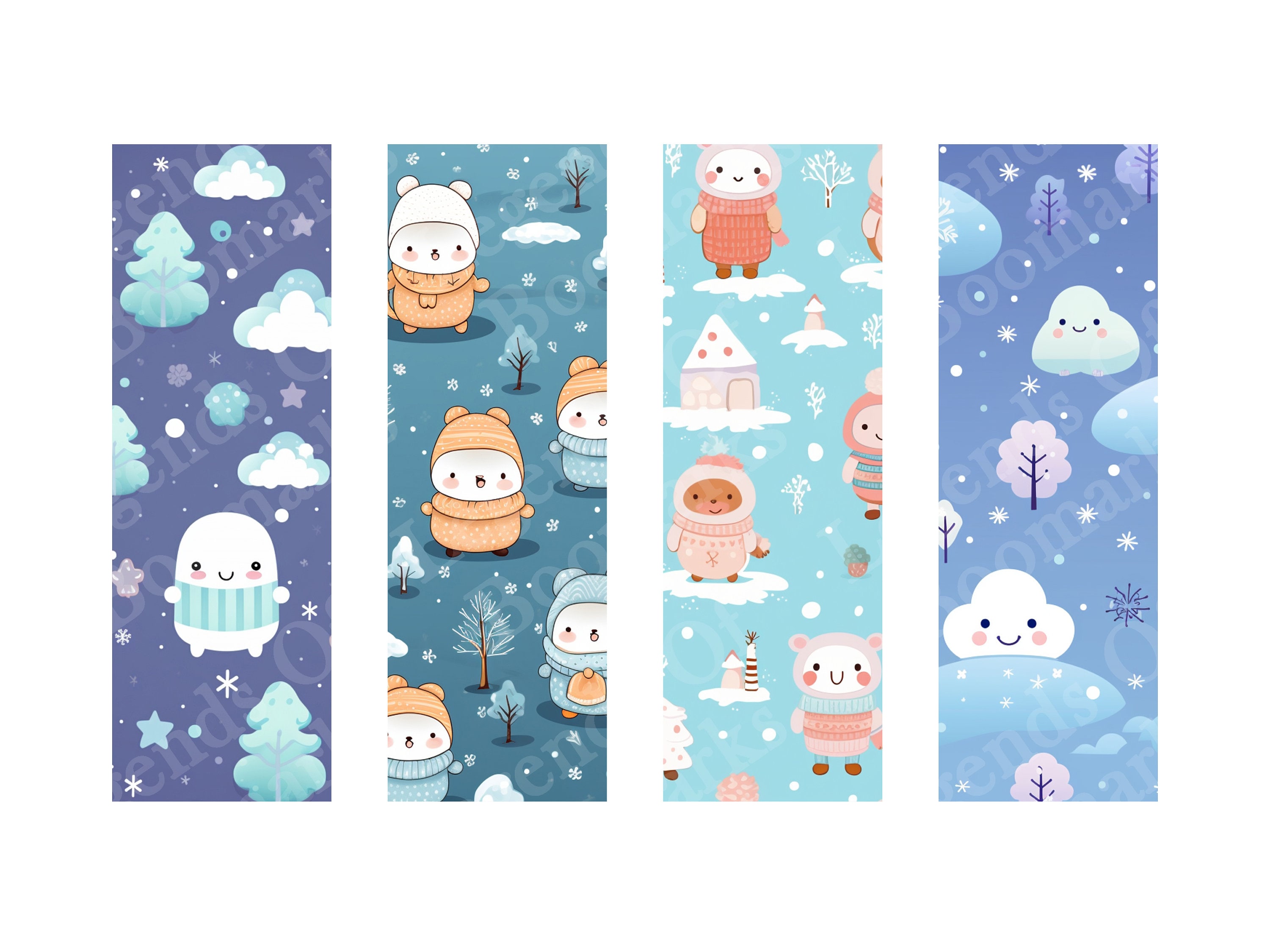 Printable Kawaii Winter Bookmarks 4 Bookmark Set Cute Kawaii Bookmarks ...