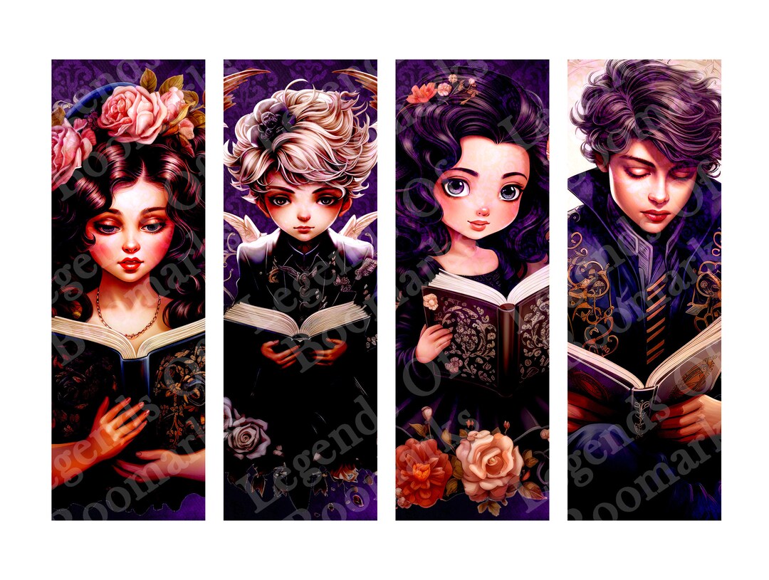 Printable Cute Gothic Reading Bookmarks Set of 4 Bundle Goth Bookmark ...