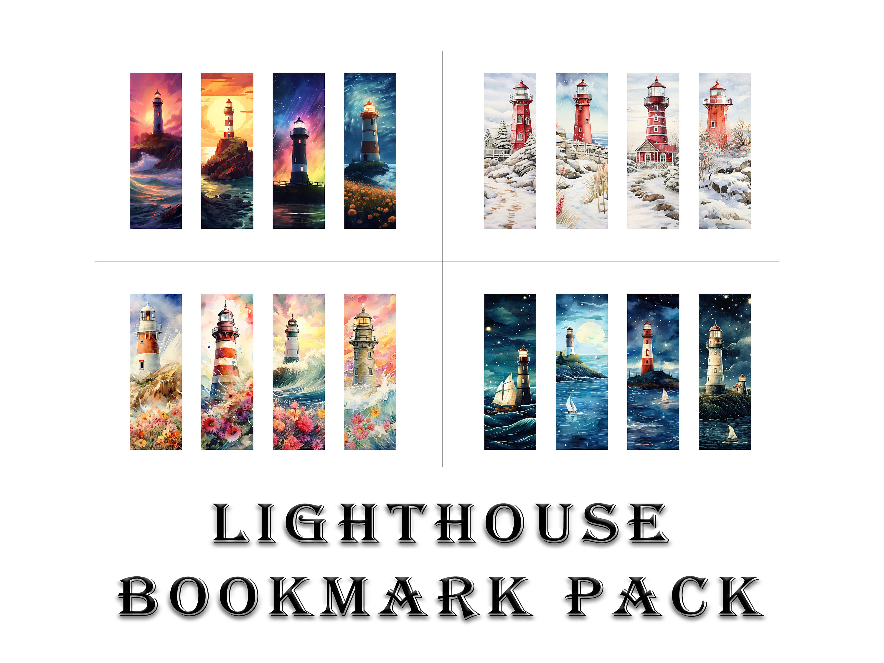 16 Printable Lighthouse Bookmarks Set of 16 Bundle Fantasy Bookmark ...