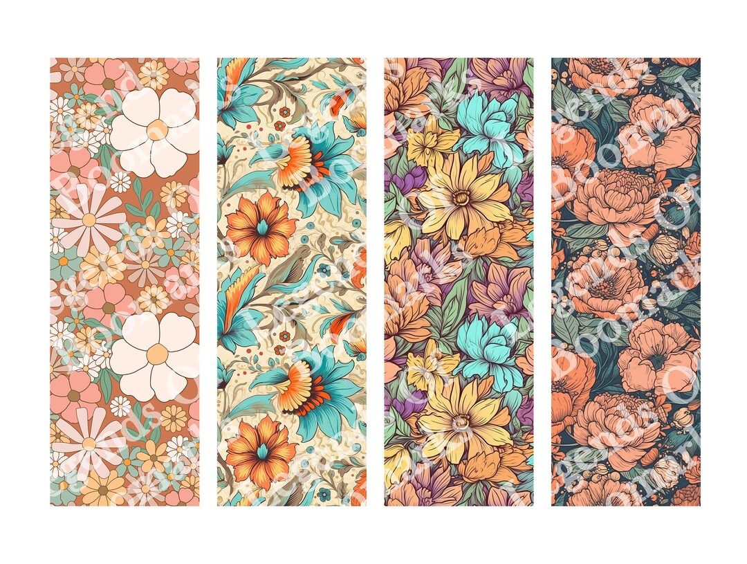 Printable Boho Floral Bookmark | Set of 4 Bundle | Flower Bookmark ...