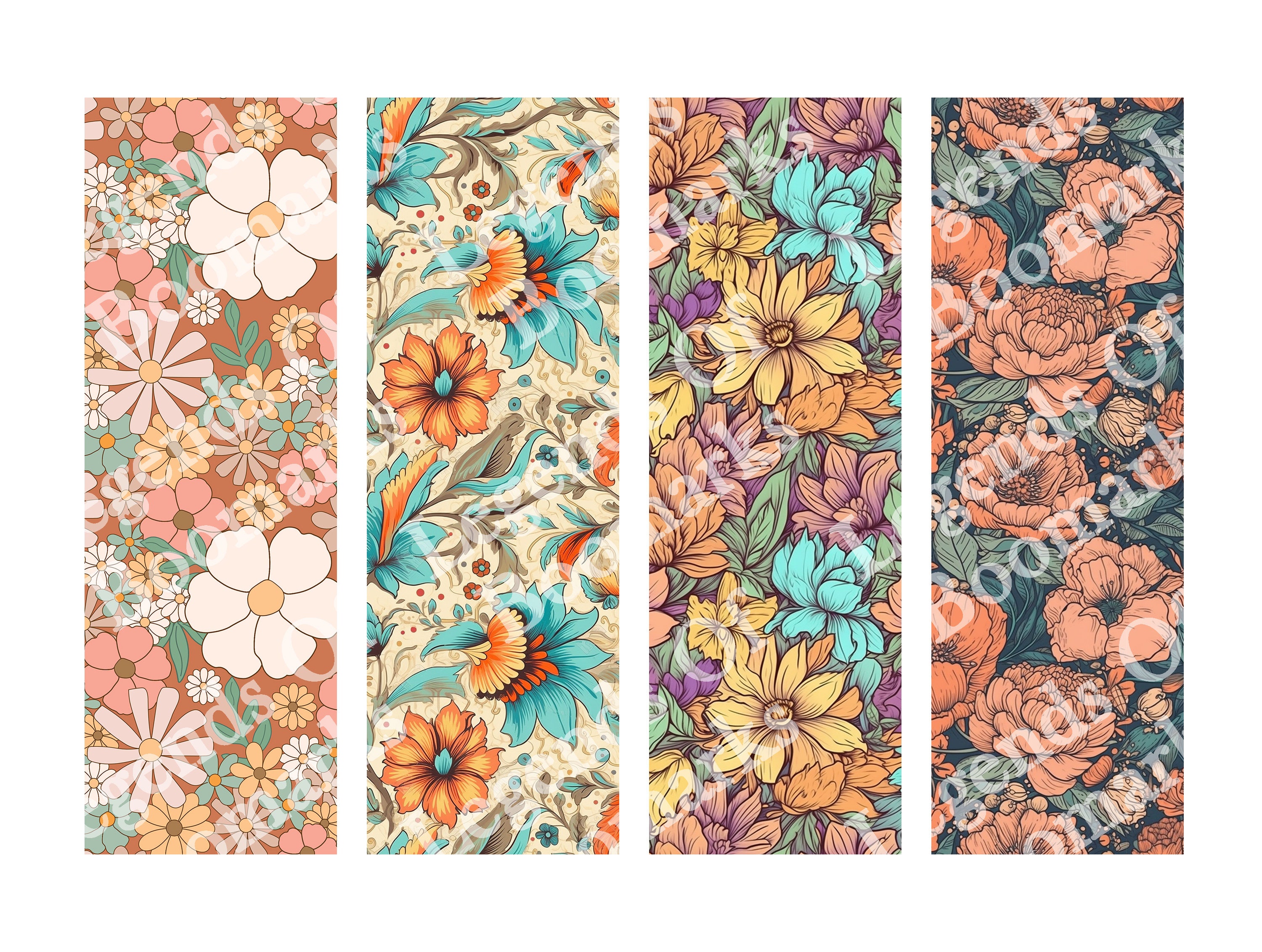Printable Boho Floral Bookmark Set of 4 Bundle Flower Bookmark Bookmark ...
