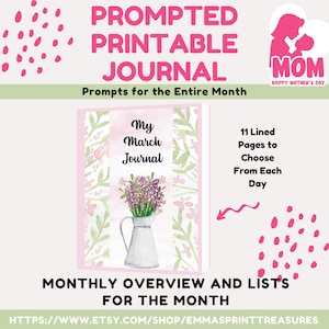 My March Journal| 31 Unique Prompts| Monthly Overview| Themed Lined ...