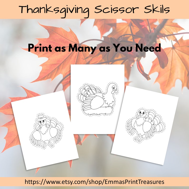Thanksgiving Scissor Skills Printable| Preschool Cutting Practice ...
