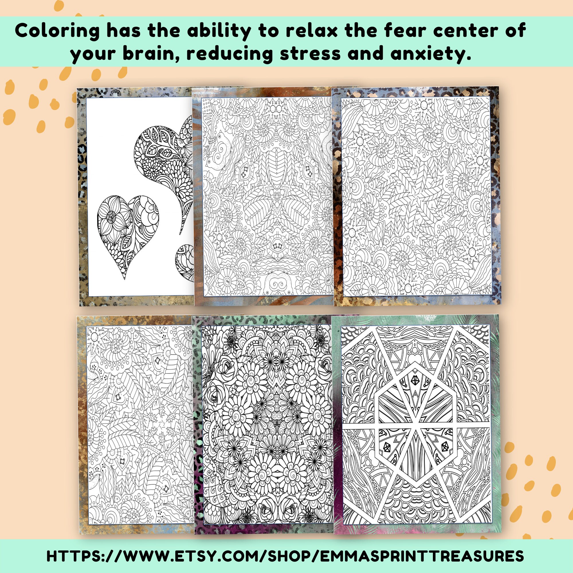 10 Peaceful Adult Coloring Pages 4 Horizonal 6 Vertical Pages Animals ...