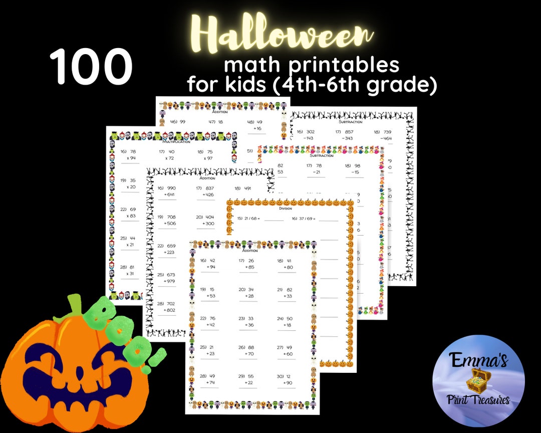 Halloween Math Printables for Kids| 4th to 6th Grade| Addition ...