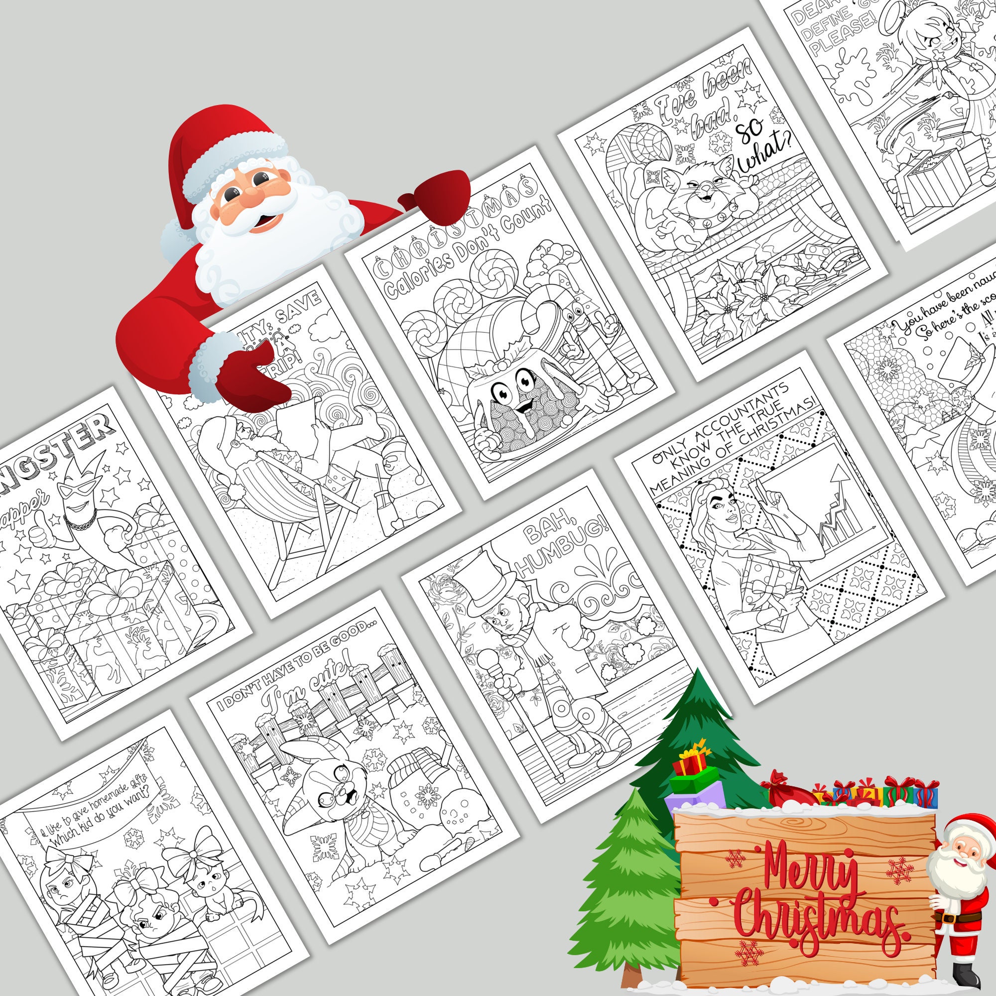Super Silly Santa Coloring Pages| 20 Unique Pages| All Ages| Instant ...