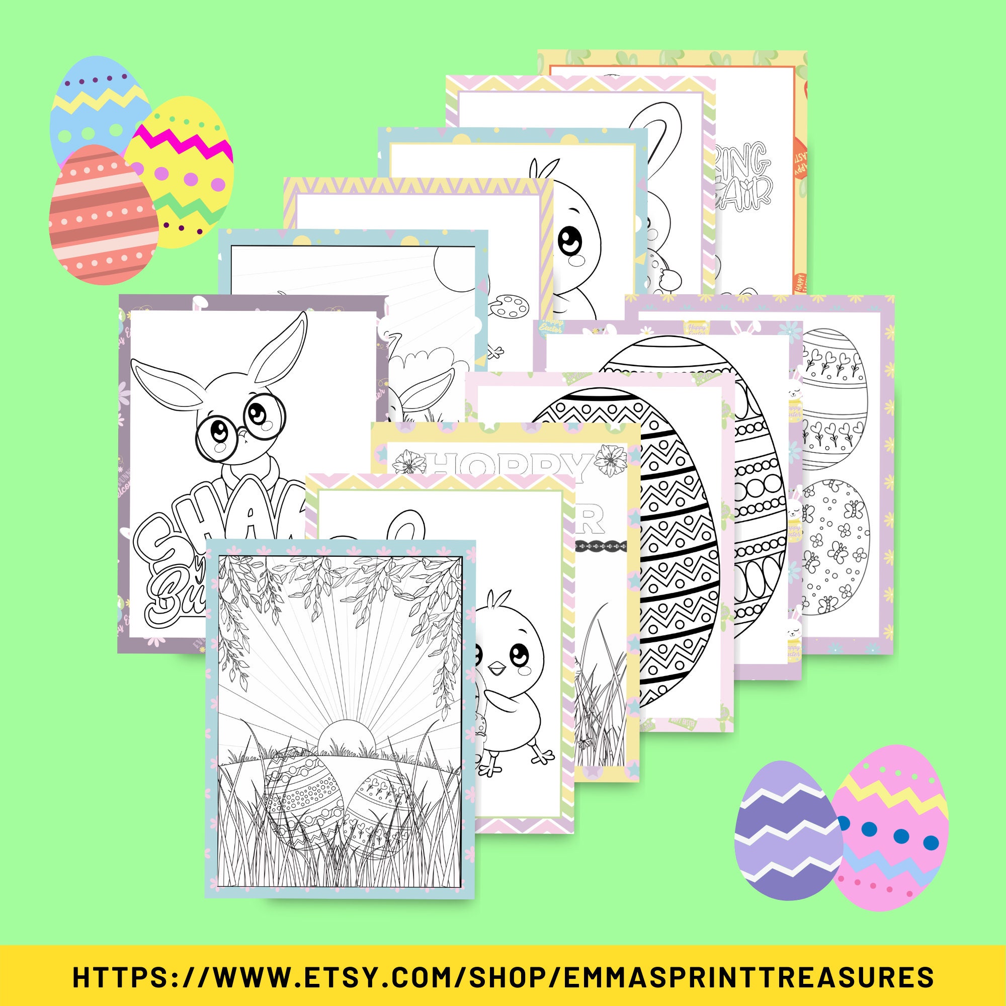 12 Easter Coloring Pages| Printable Activity| Kids and Adults| Bunnies ...