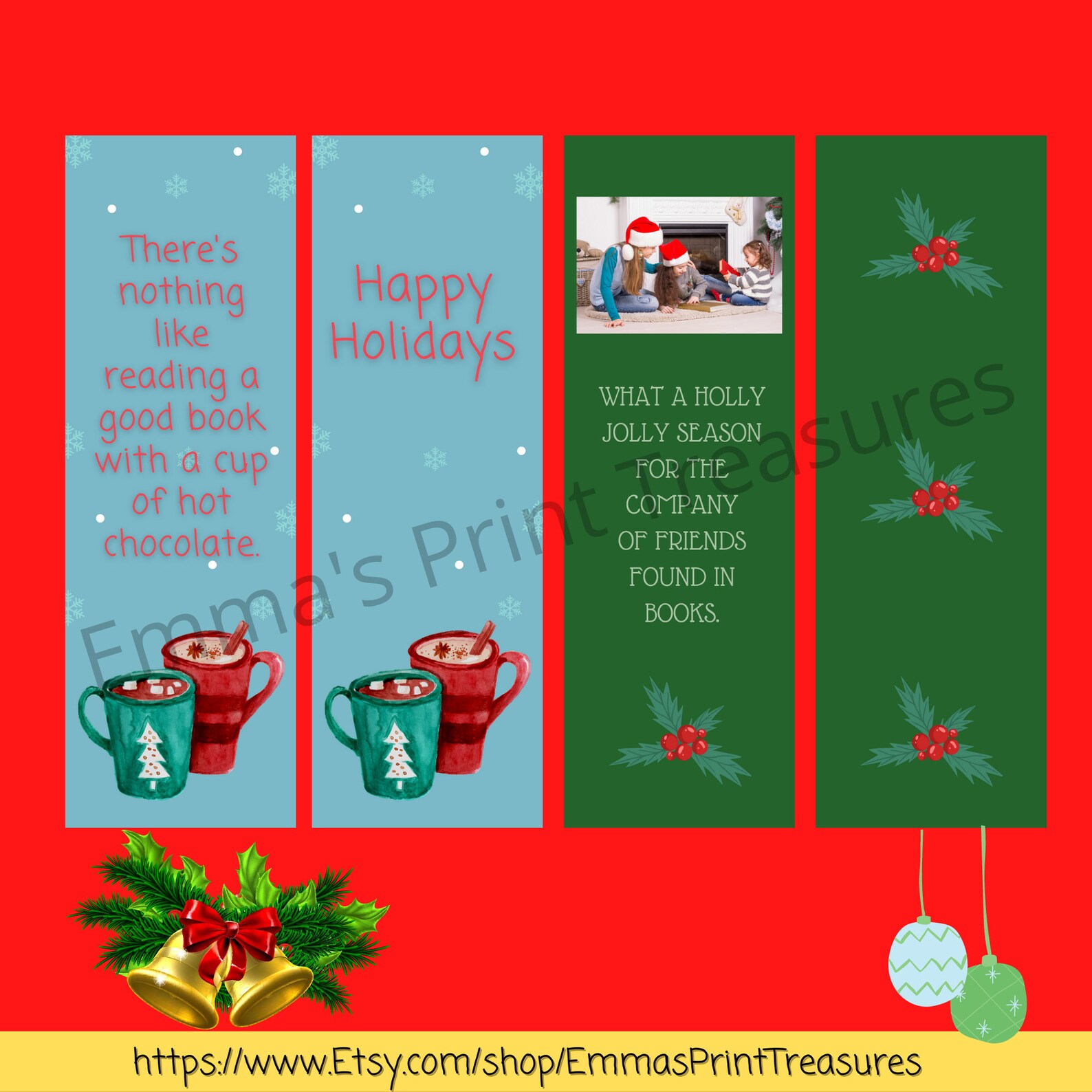 10 Double Sided Christmas Bookmarks| 2x6 In| Booklover Gift| Digital ...