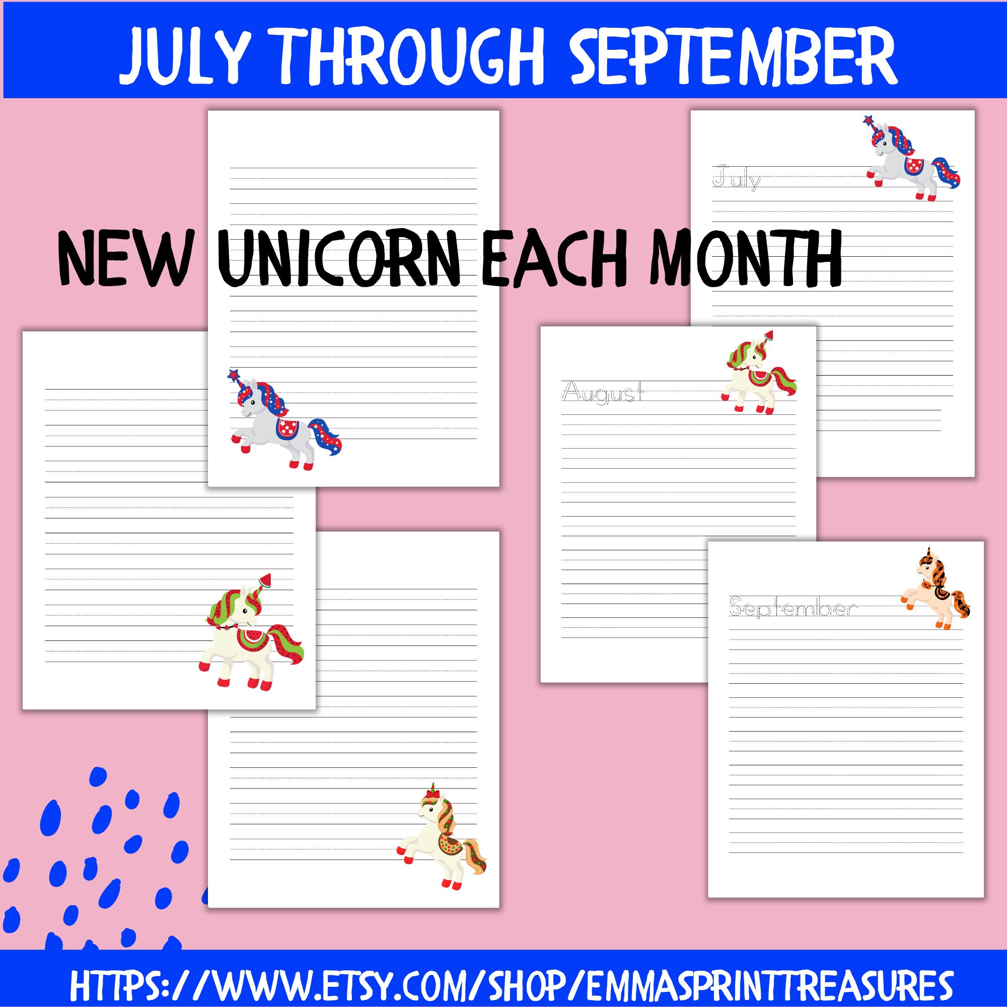 A Year of Unicorns Writing Paper for Kids| 24 Practice Pages for Age 3 ...