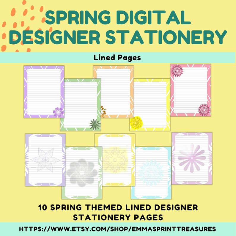 Spring Digital Designer Stationery| Digital Planner Inserts| Set of 10 ...
