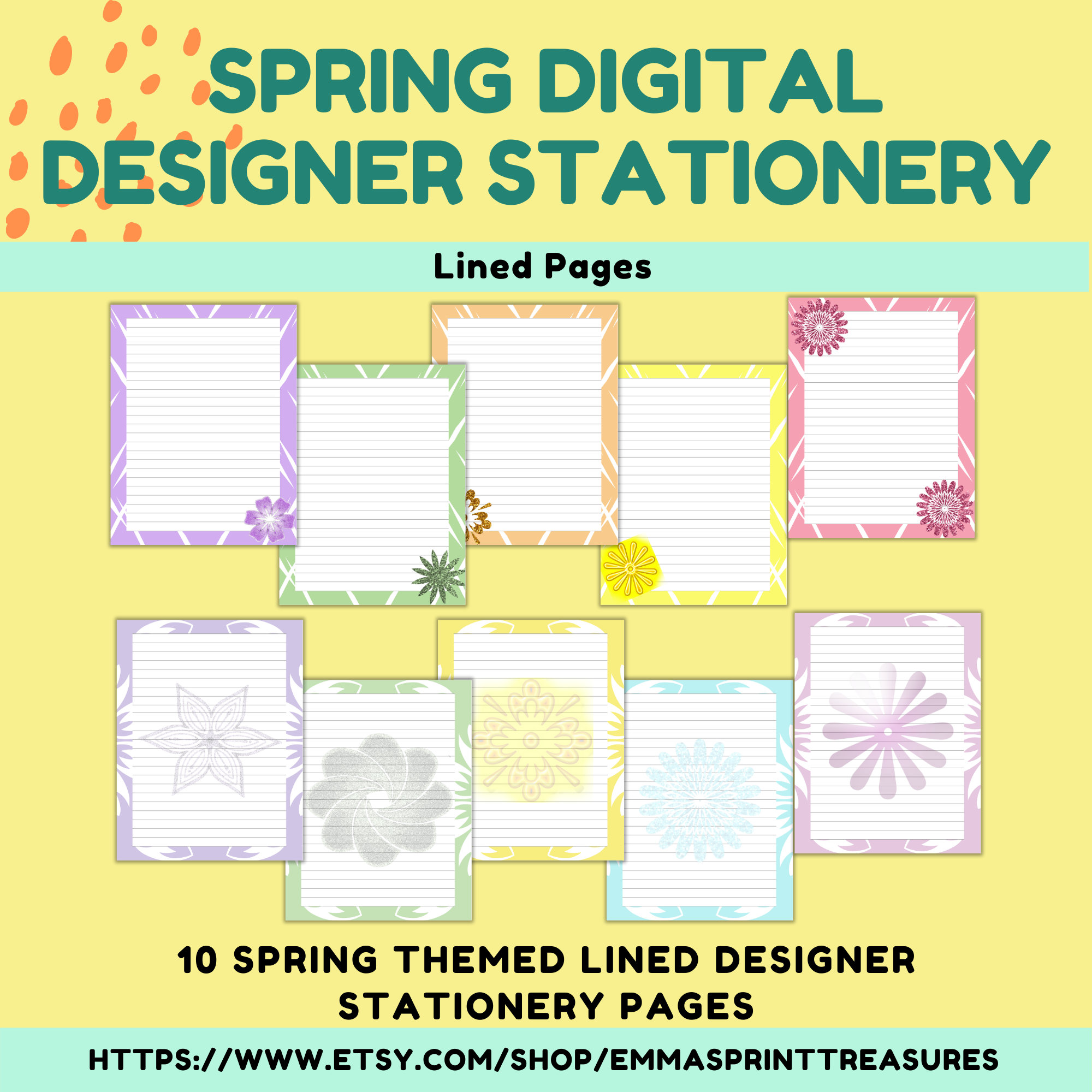 Spring Digital Designer Stationery| Digital Planner Inserts| Set of 10 ...