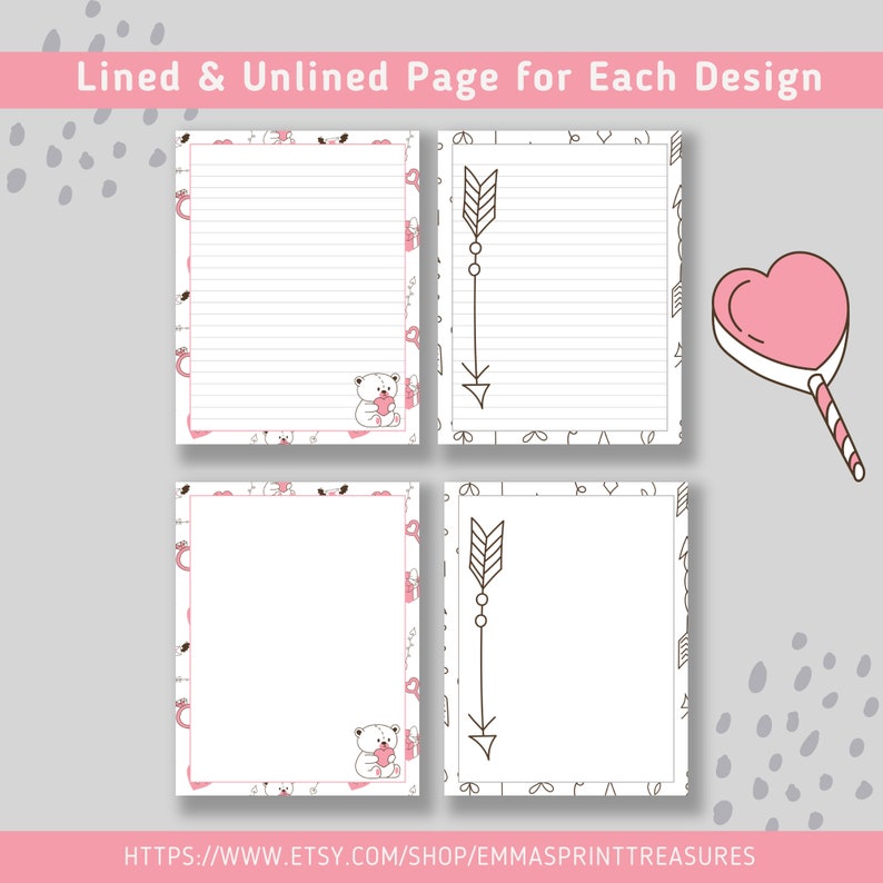12 Valentine Doodle Stationery Pages |digital Designer Stationery ...