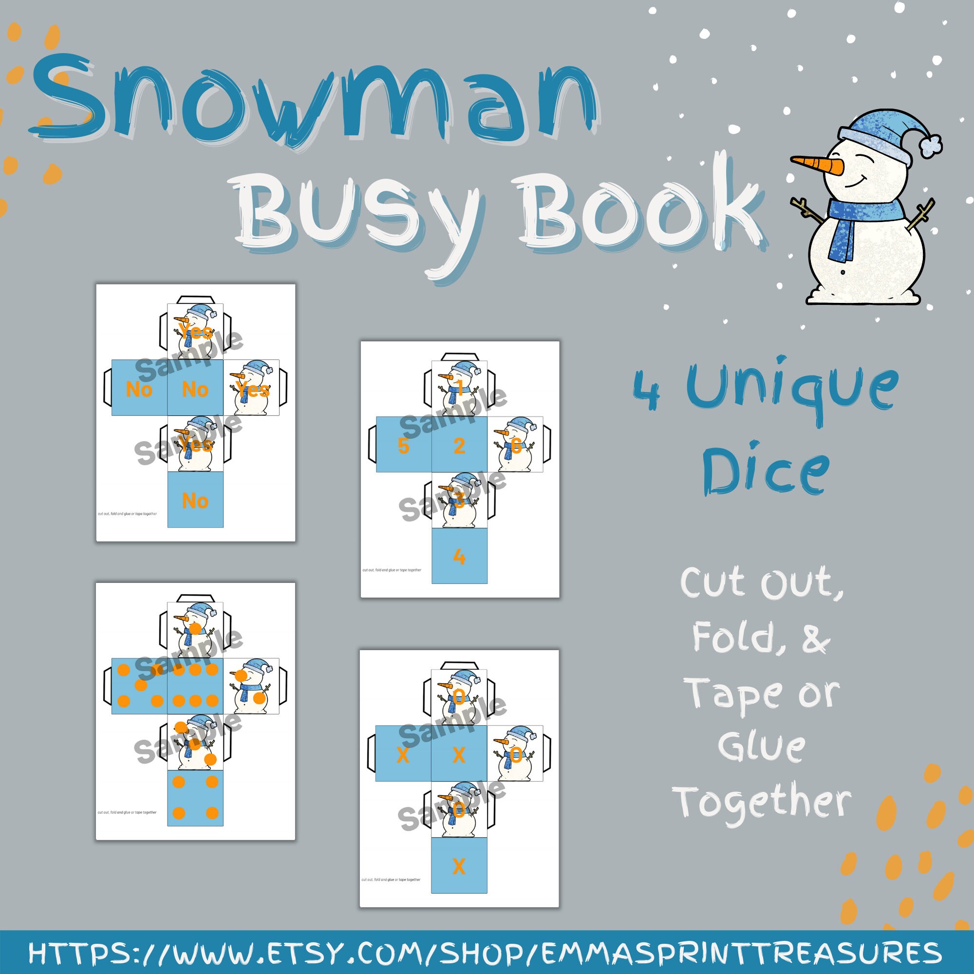 Snowman Busy Book 24 Fun Pages 4 Unique Dice 4 Pages of Stickers ...
