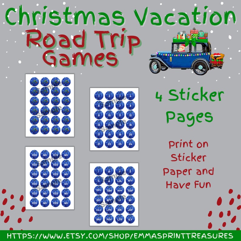 Christmas Vacation Road Trip Games + Stickers| Travel Activities for ...