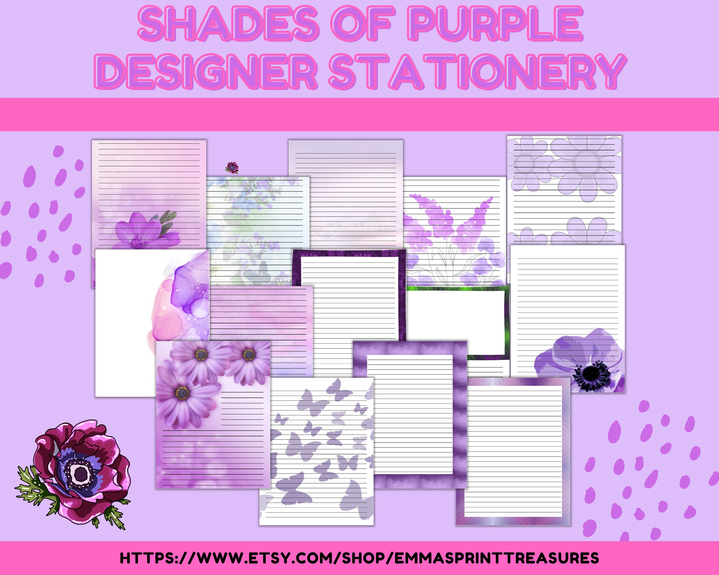 Shades of Purple Digital Designer Stationery| Digital Planner Inserts ...