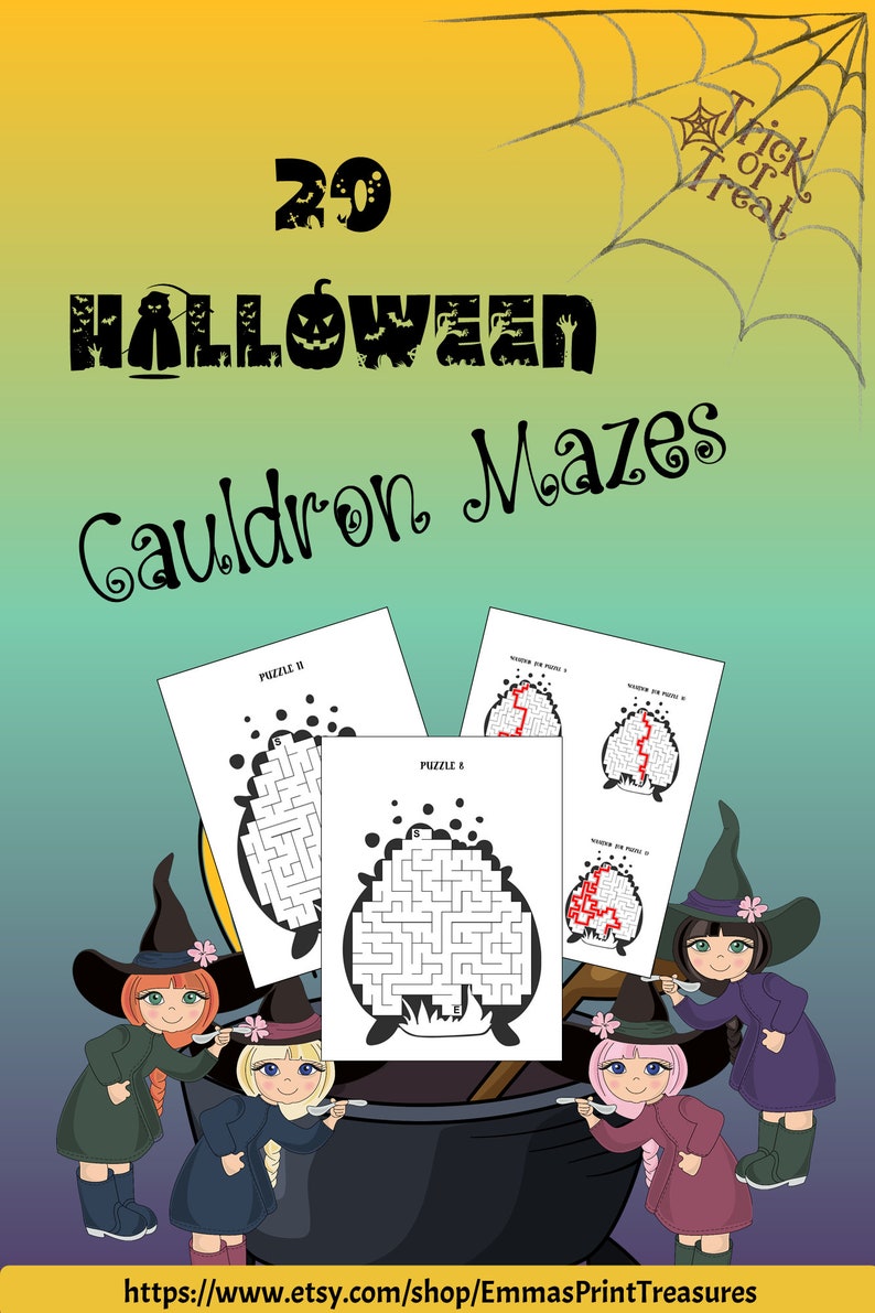 20 Halloween Cauldron Mazes and Solutions Relax and Enjoy Solving These ...