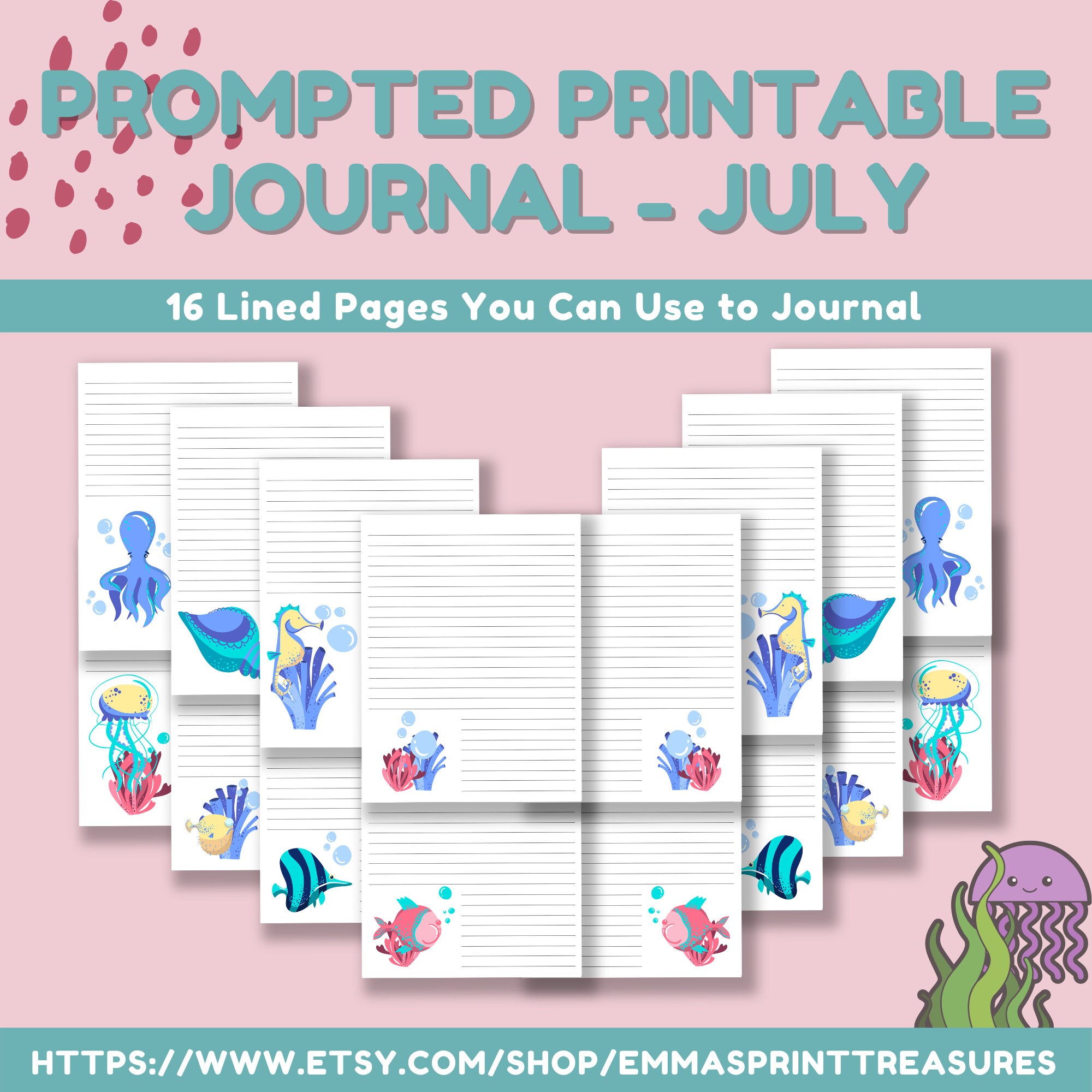 My July Journal 31 Unique Prompts Monthly Overview Themed Lined Journal ...