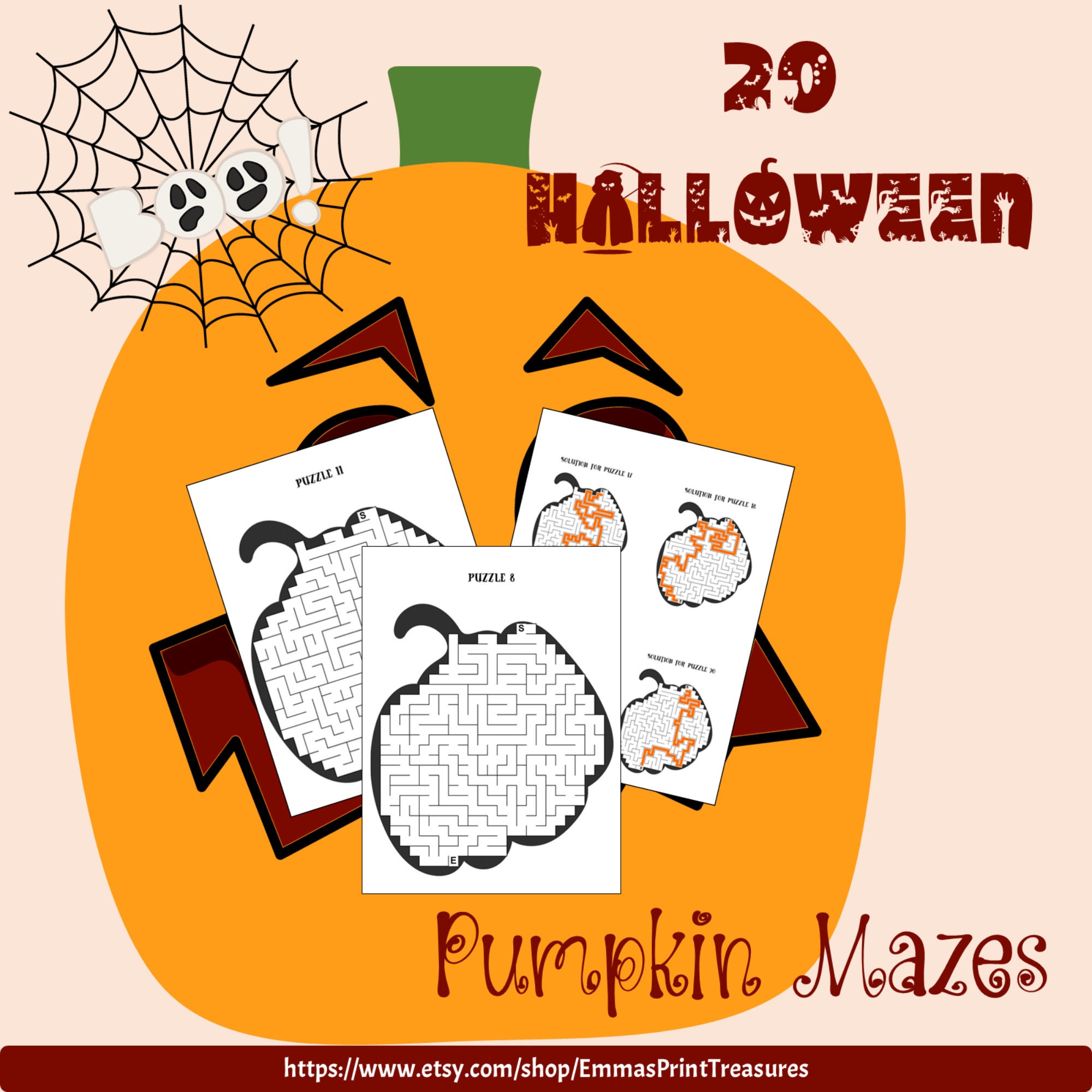 20 Halloween Pumpkin Mazes and Solutions Relax and Enjoy - Etsy