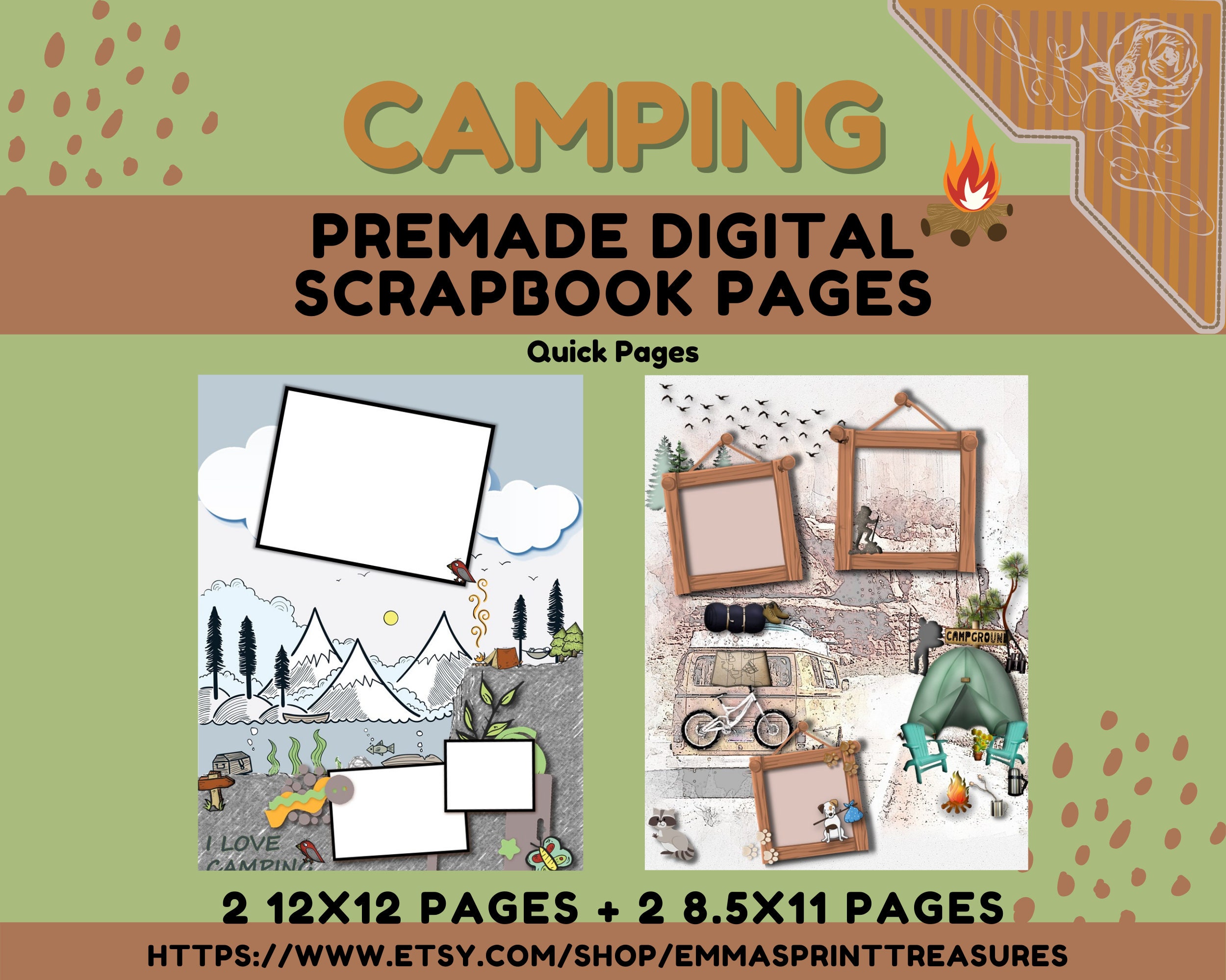 Camping Premade Digital Scrapbook Pages 2 12x12 2 8.5x11 4 Total ...