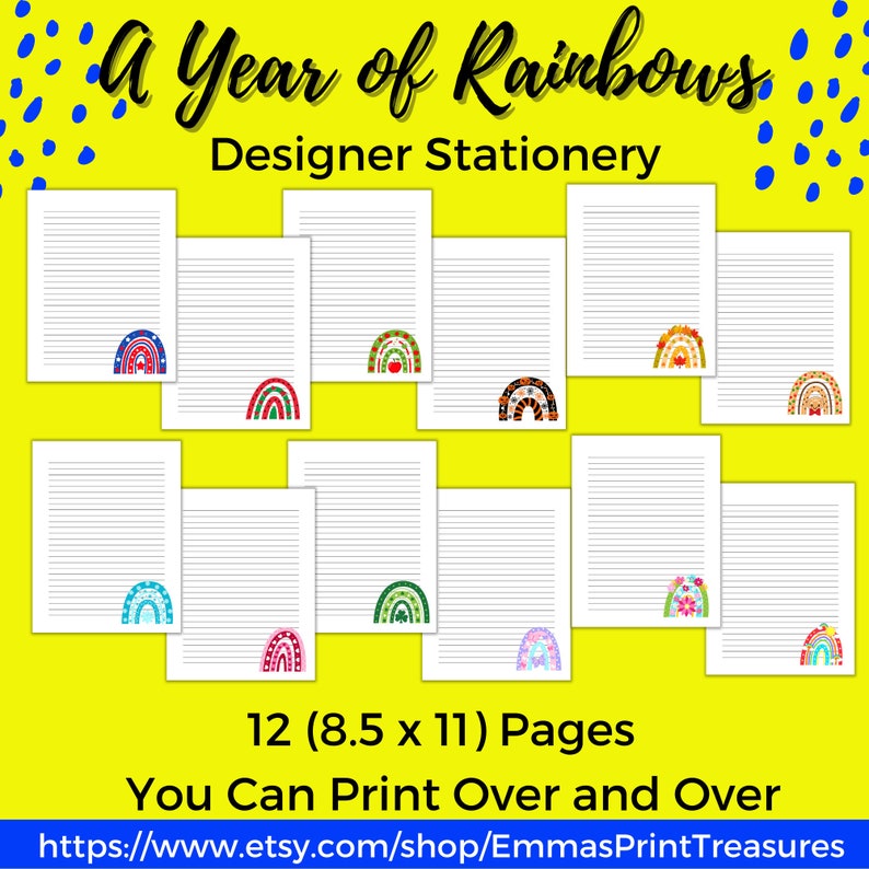 A Year of Rainbows Designer Stationery| Digital Planner Inserts| Set of ...