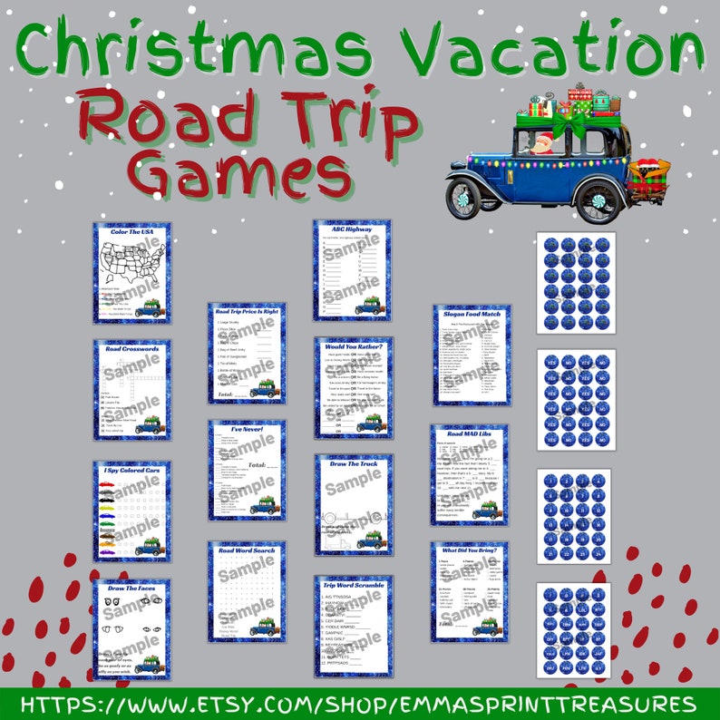 Christmas Vacation Road Trip Games + Stickers| Travel Activities for ...