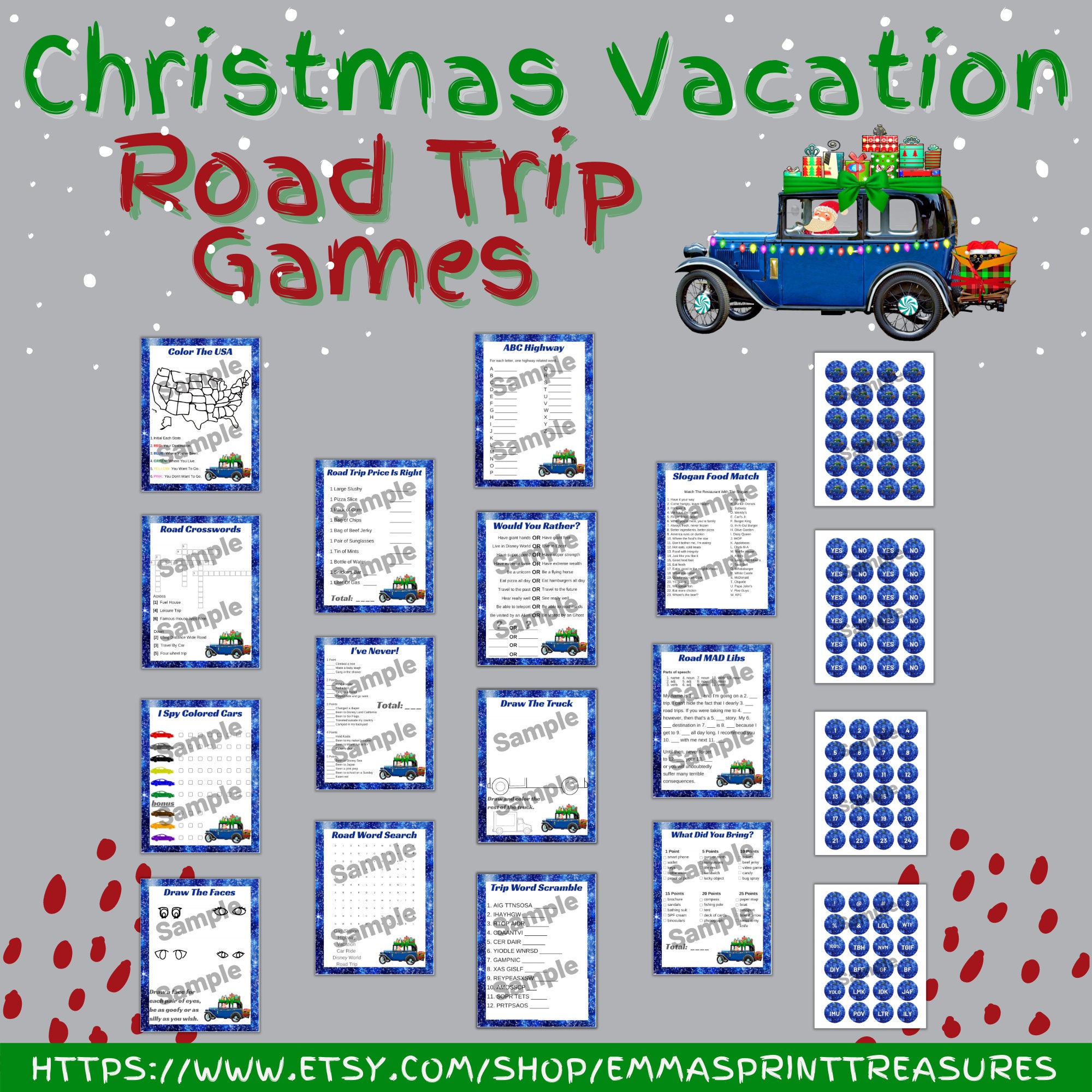 Christmas Vacation Road Trip Games + Stickers| Travel Activities for ...