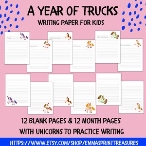 A Year of Unicorns Writing Paper for Kids| 24 Practice Pages for Age 3 ...