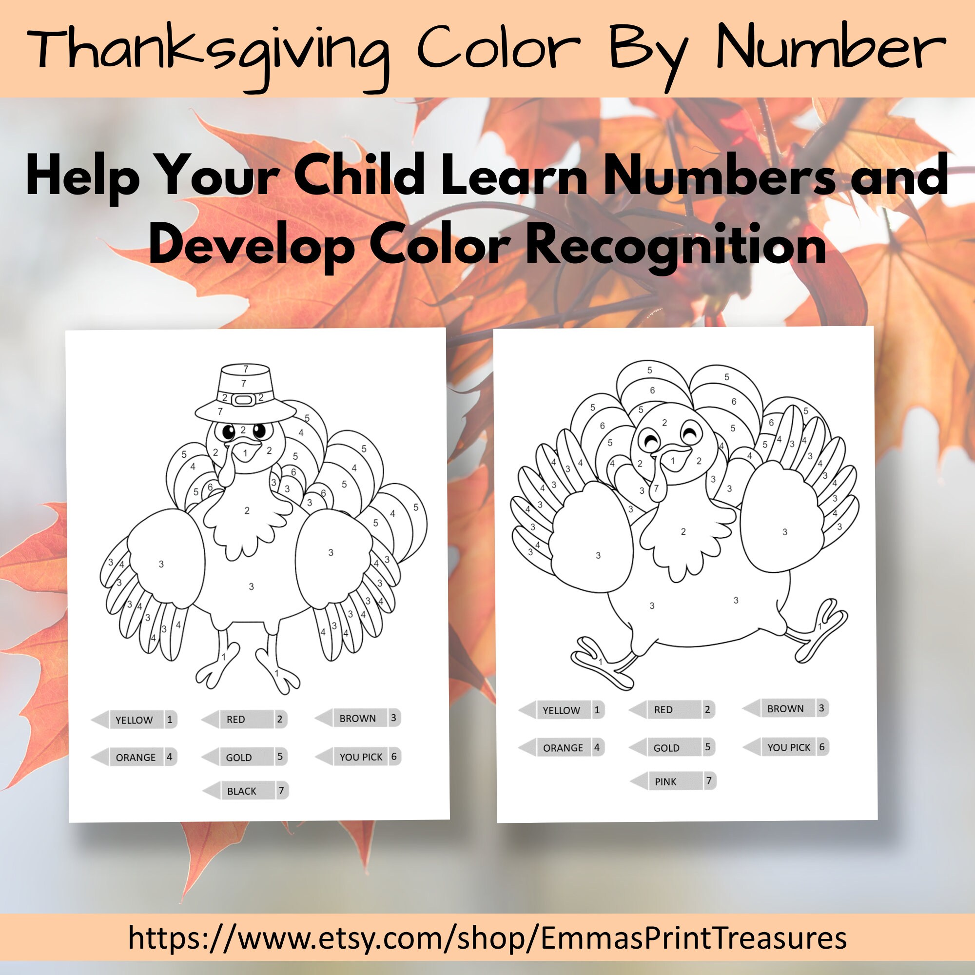 Thanksgiving Color by Number 8 Pages of Holiday Coloring Fun Perfect ...