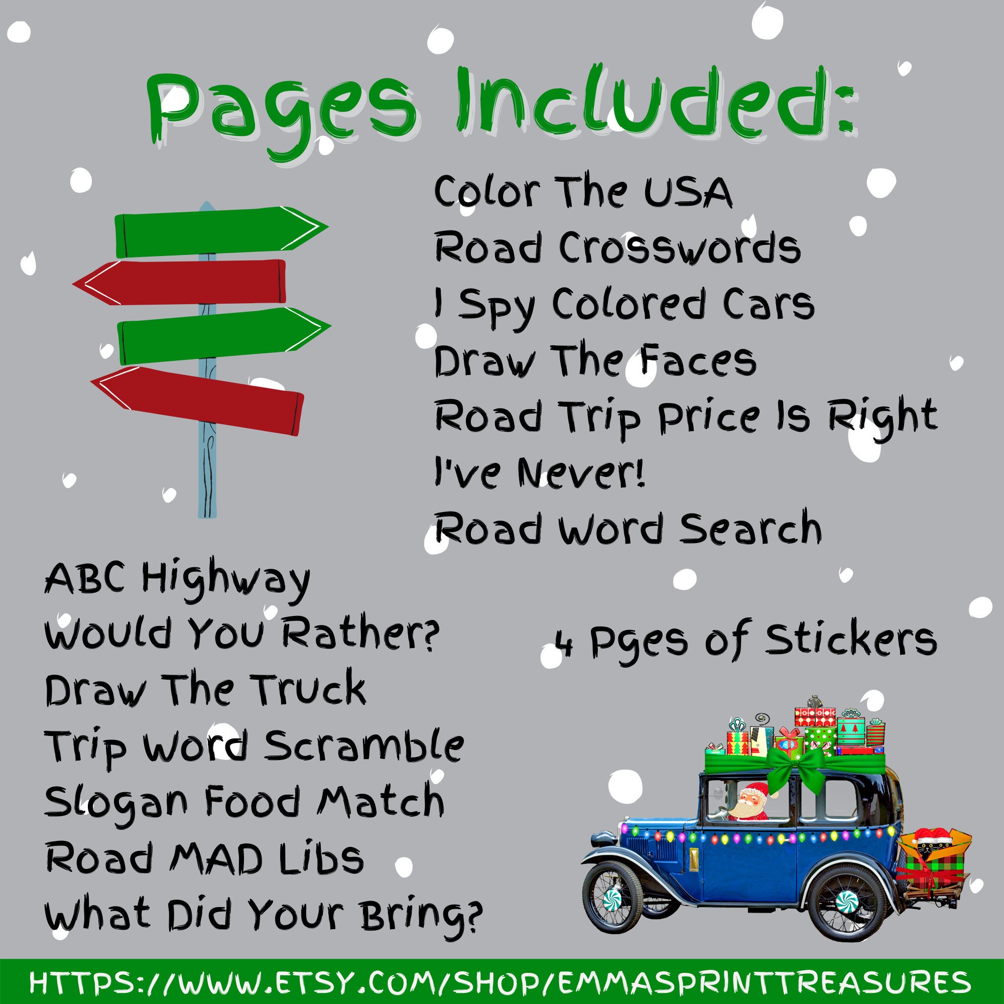 Christmas Vacation Road Trip Games + Stickers| Travel Activities for ...