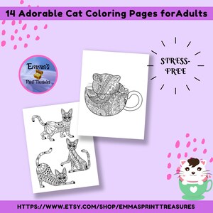 14 Adorable Cat Adult Coloring Pages| Hours of Fun| Reduce Your Stress ...