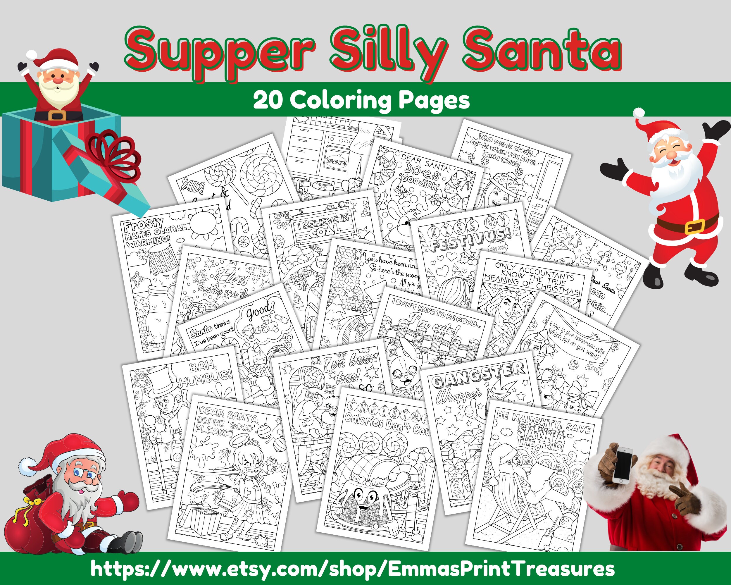 Super Silly Santa Coloring Pages| 20 Unique Pages| All Ages| Instant ...
