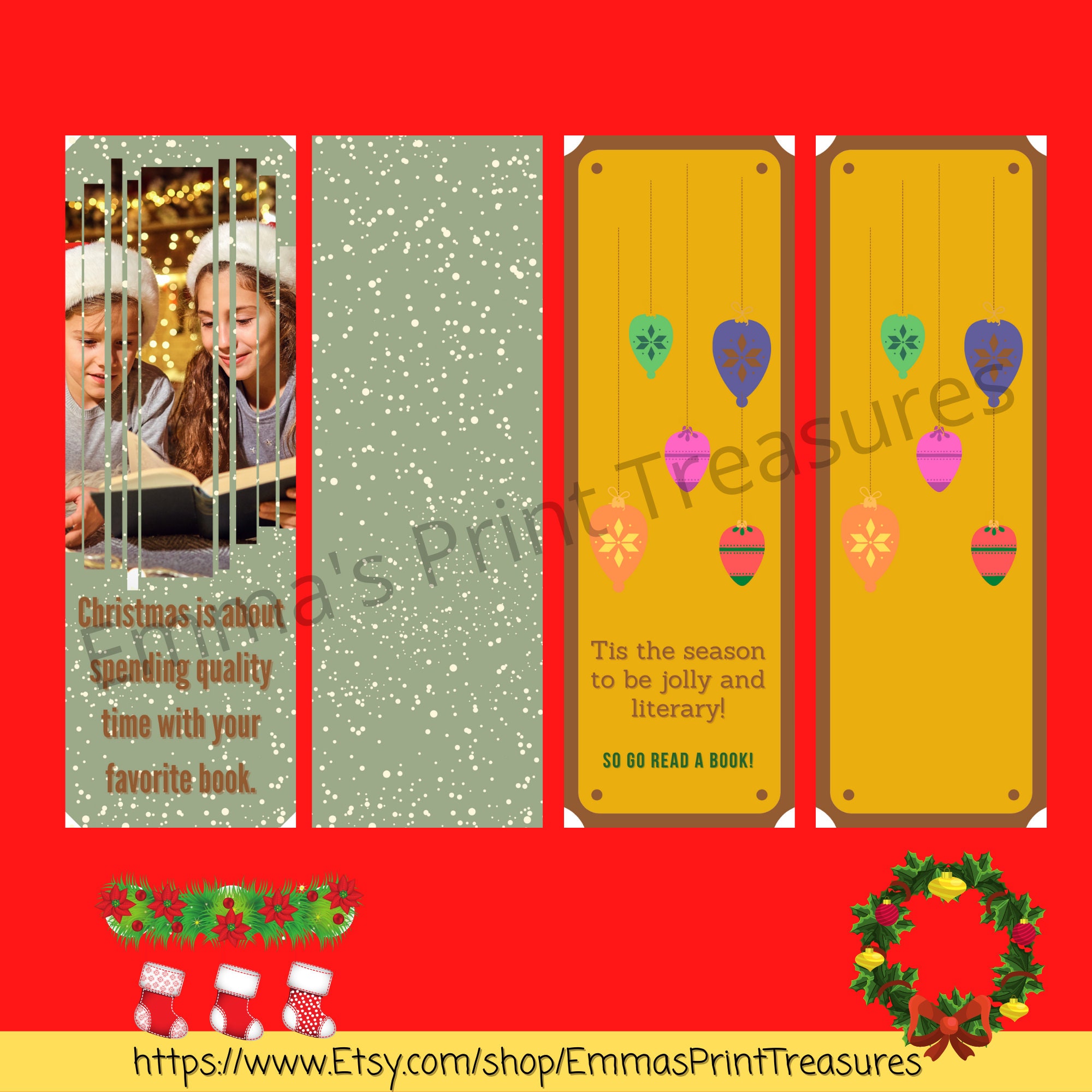 10 Double Sided Christmas Bookmarks 2x6 In Booklover Gift - Etsy