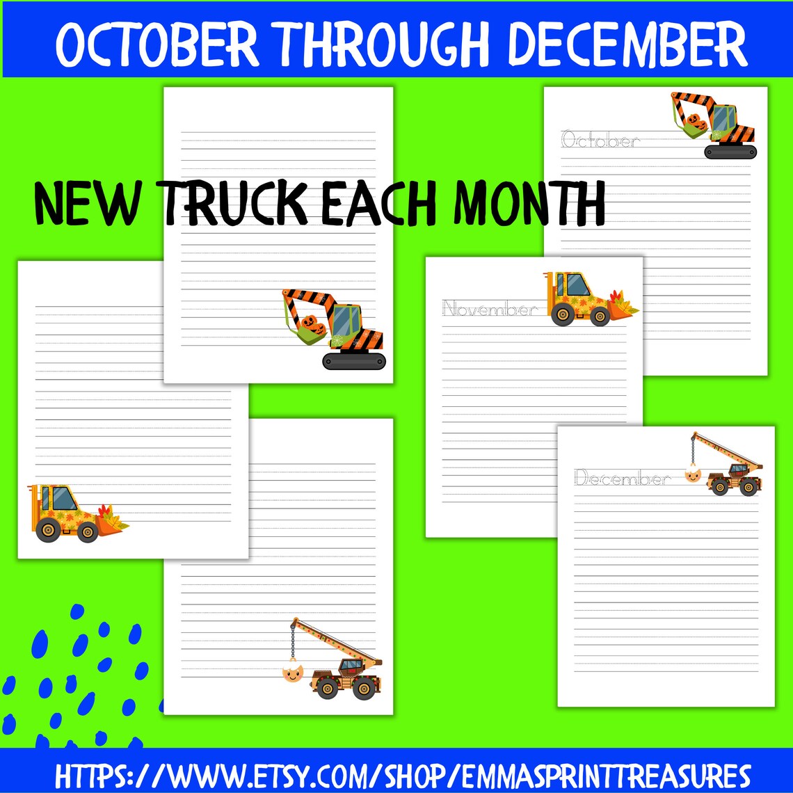 A Year of Trucks Writing Paper for Kids 24 Practice Pages for | Etsy