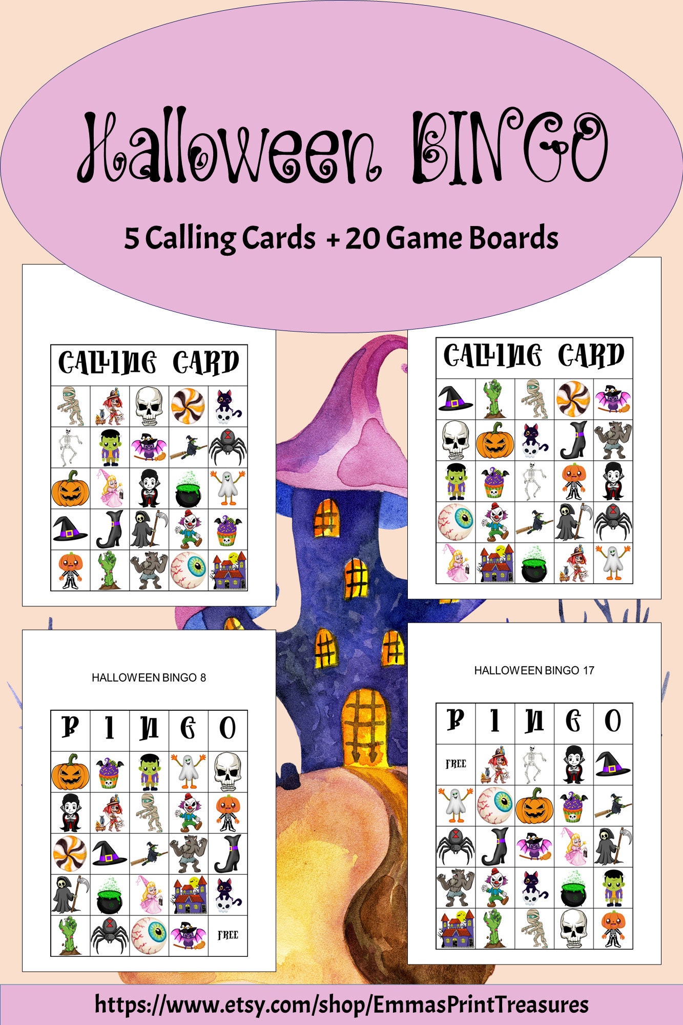 Halloween Bingo 20 Unique Games Boards & 5 Calling Cards Perfect Party ...
