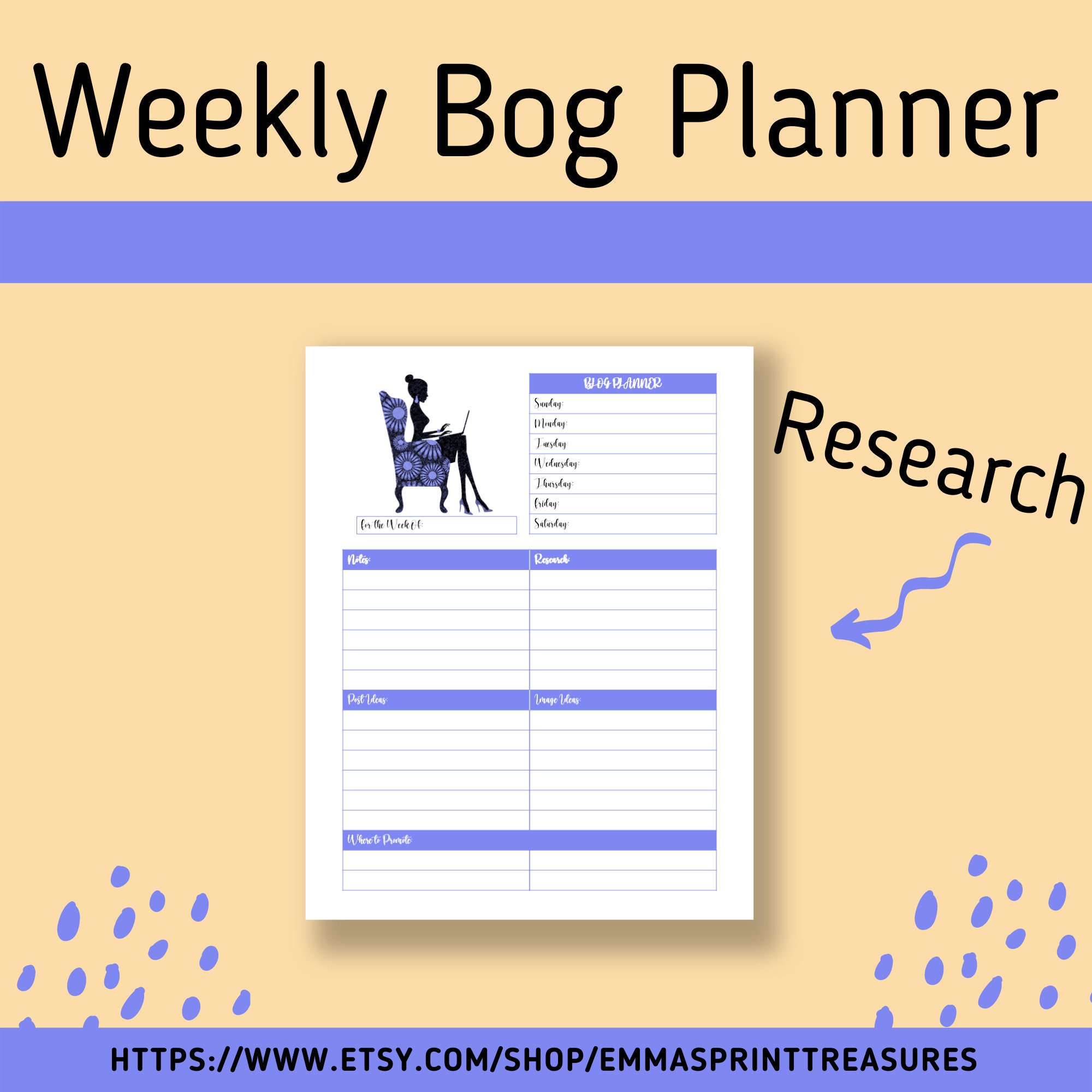 Printable Weekly Blog Planner Pages 5 Colors One for Each Week Blog ...