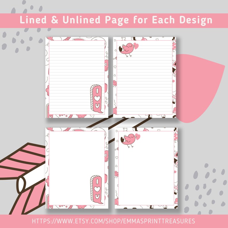 12 Valentine Doodle Stationery Pages |digital Designer Stationery ...