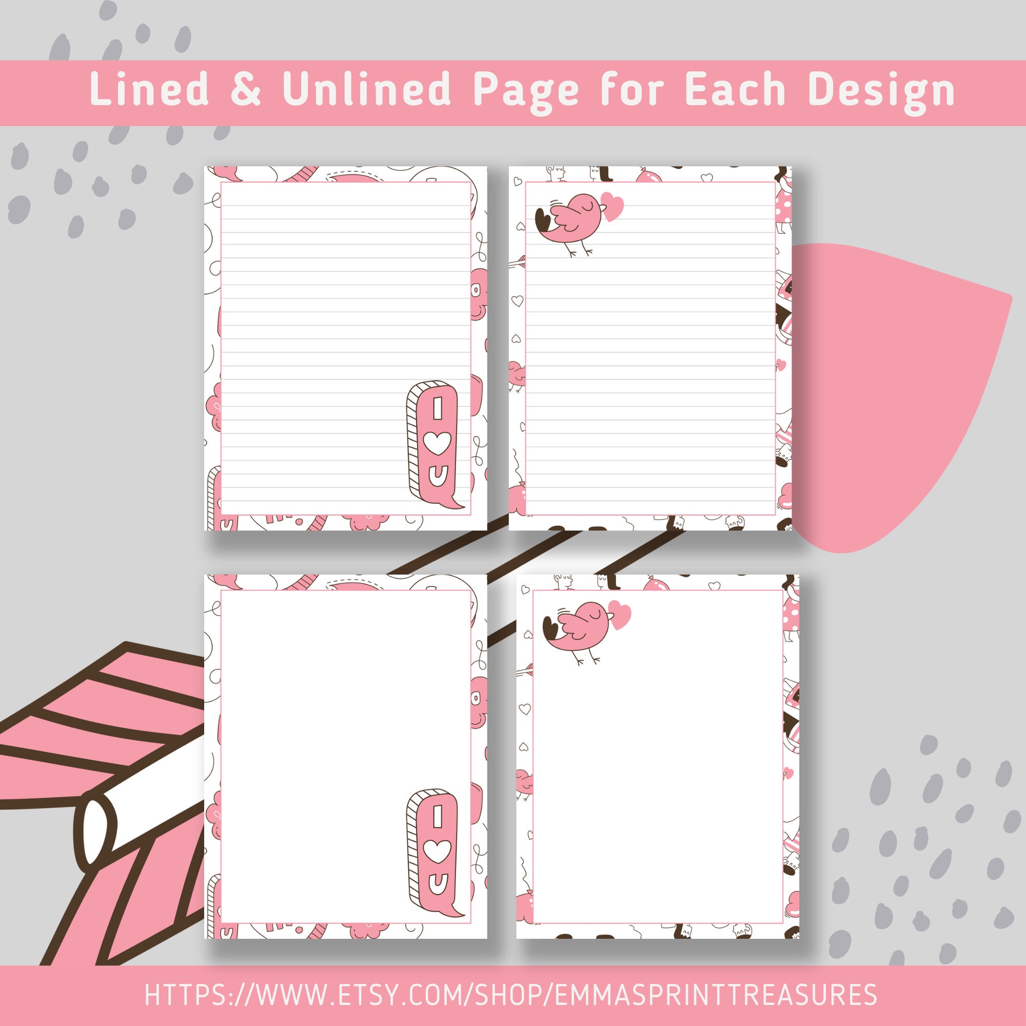 12 Valentine Doodle Stationery Pages |digital Designer Stationery ...