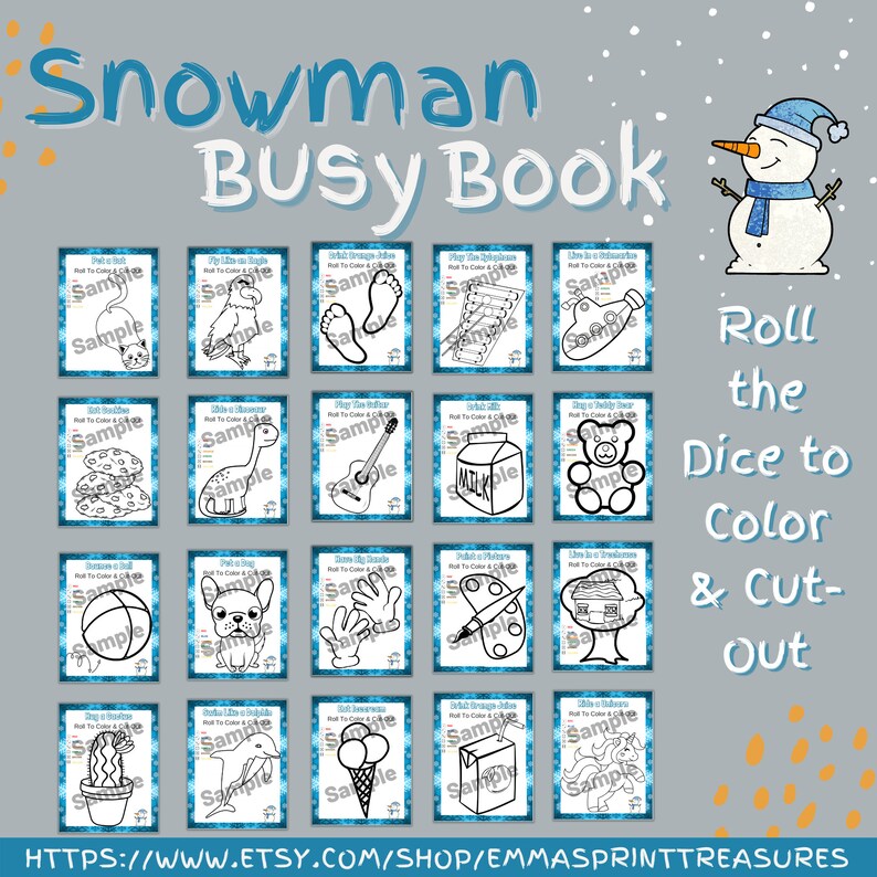 Snowman Busy Book| 24 Fun Pages| 4 Unique Dice| 4 Pages of Stickers ...