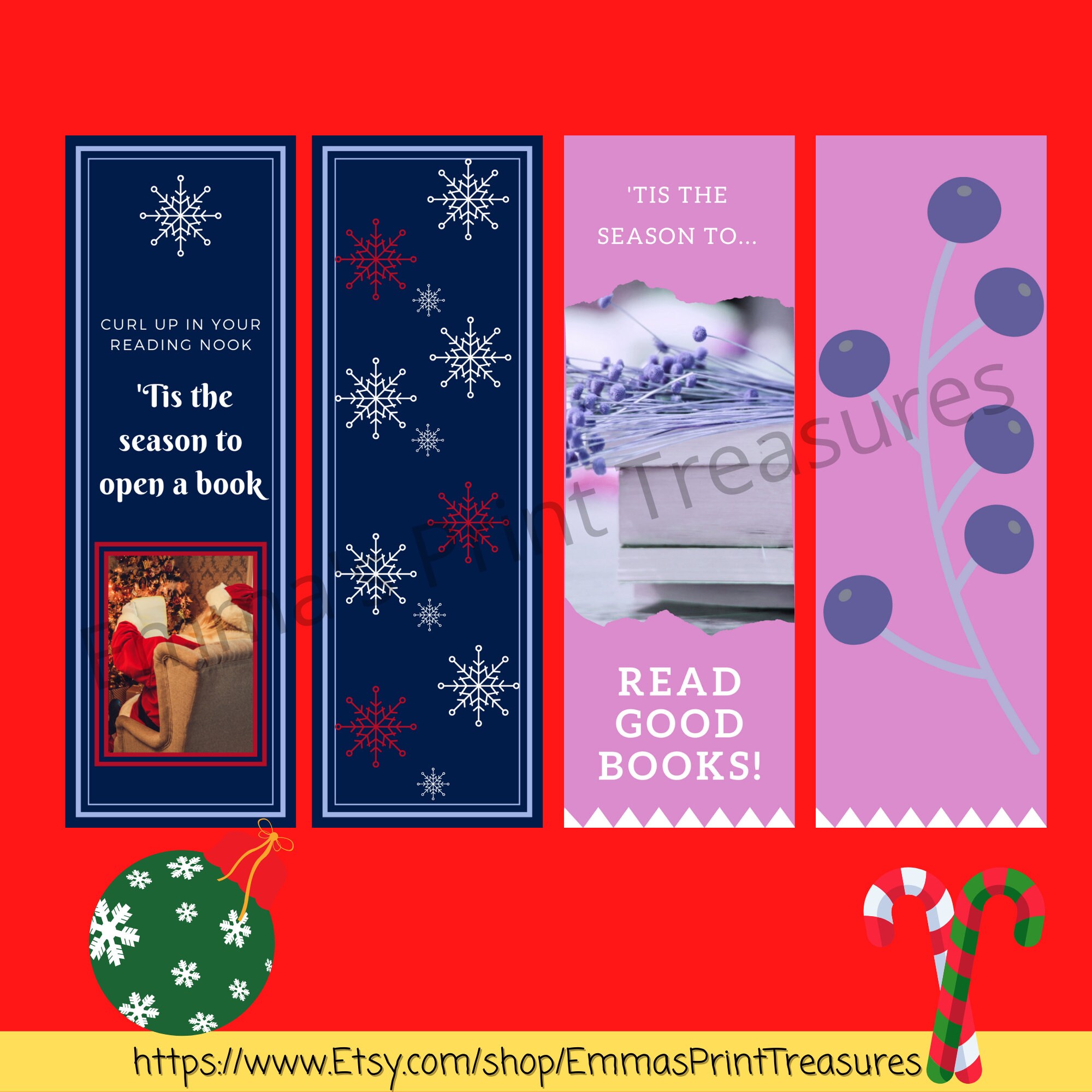 10 Double Sided Christmas Bookmarks 2x6 In Booklover Gift - Etsy