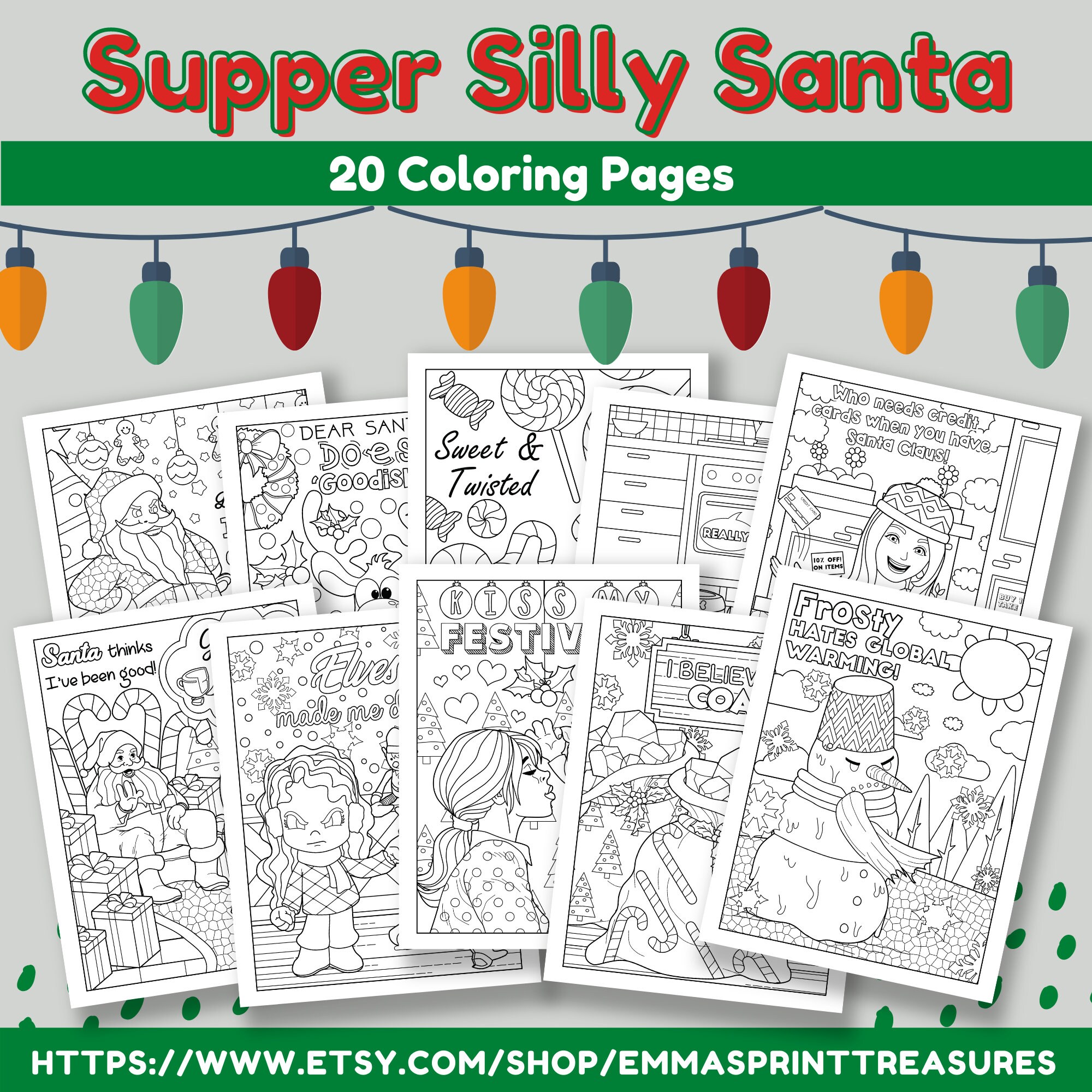 Super Silly Santa Coloring Pages 20 Unique Pages All Ages | Etsy