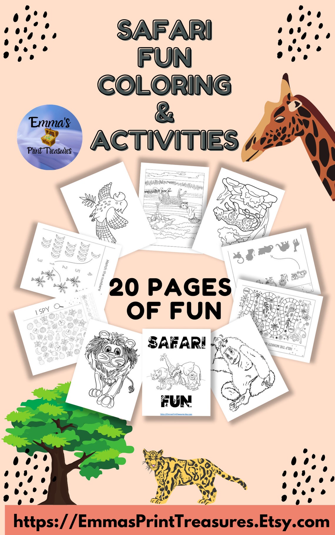 Safari Coloring & Activities 20 Fun Pages Every Page is - Etsy