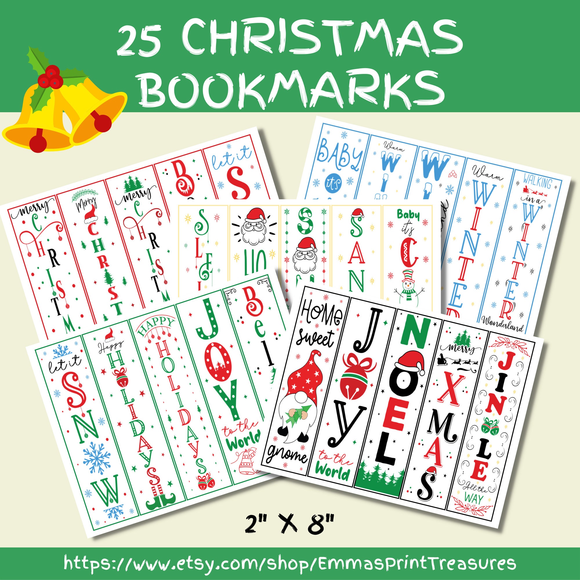 25 Christmas Bookmarks| 2x8 In| Makes a Great Stocking Stuffer for Your ...