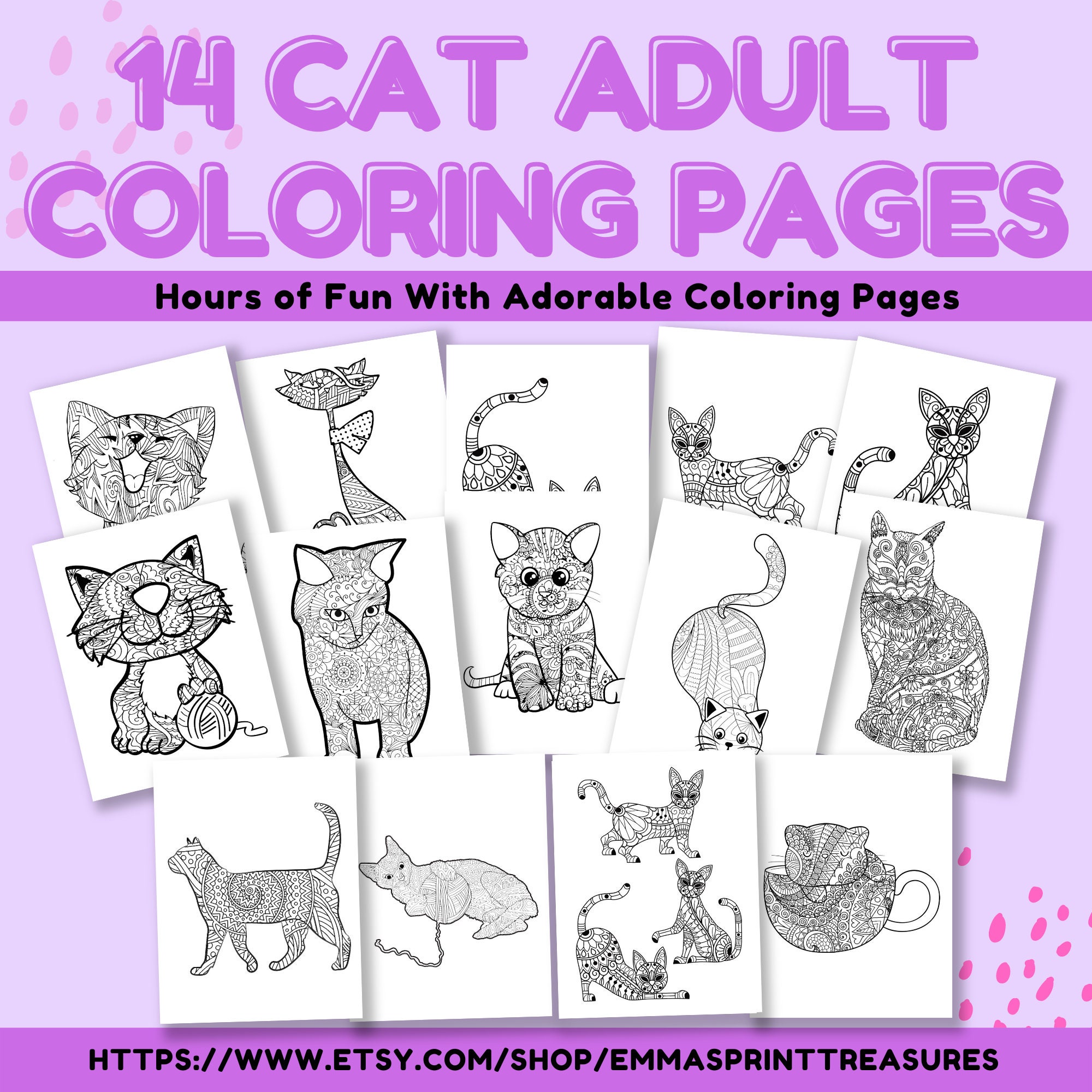 14 Adorable Cat Adult Coloring Pages| Hours of Fun| Reduce Your Stress ...