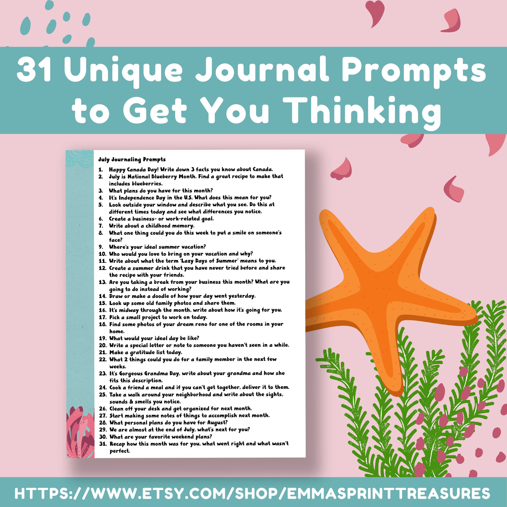 My July Journal 31 Unique Prompts Monthly Overview Themed Lined Journal ...