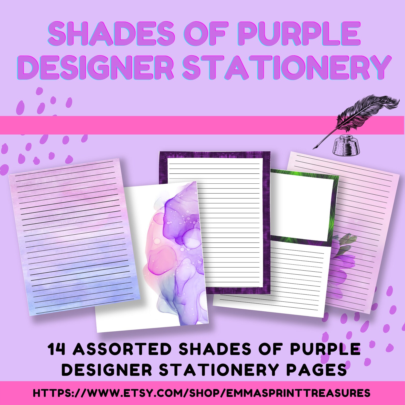 Shades of Purple Digital Designer Stationery| Digital Planner Inserts ...