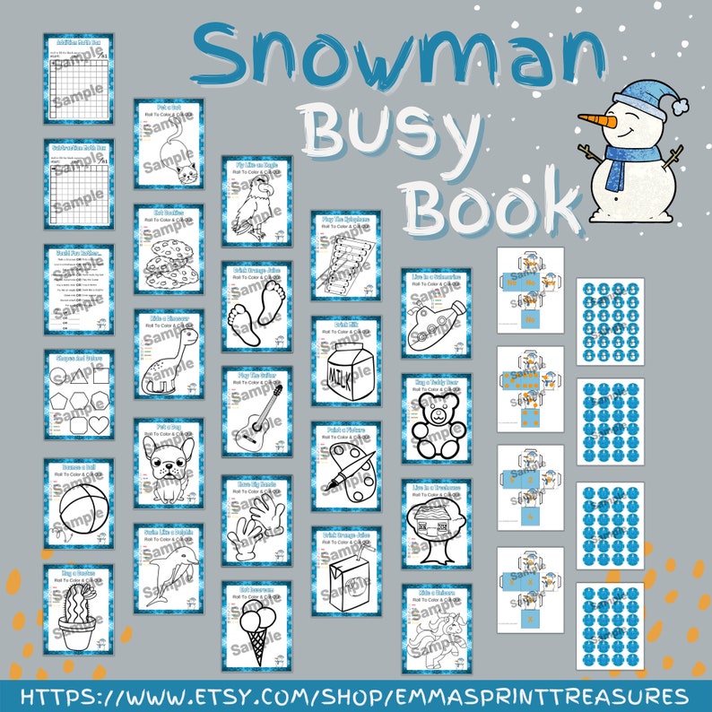 Snowman Busy Book| 24 Fun Pages| 4 Unique Dice| 4 Pages of Stickers ...